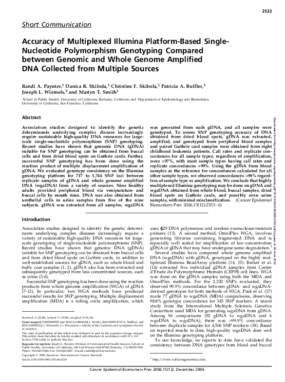 (PDF) Accuracy of Multiplexed Illumina Platform-Based Single-Nucleotide Polymorphism Genotyping ...