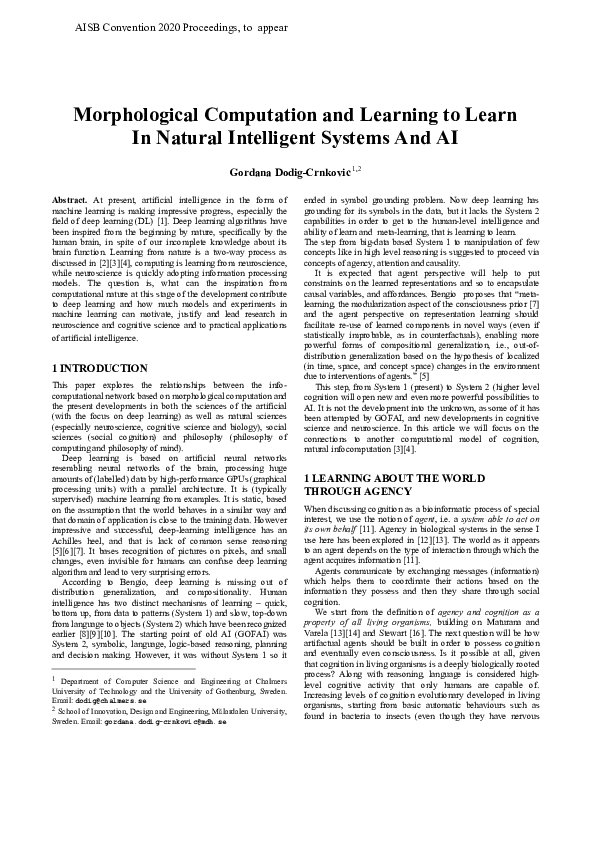 (PDF) Morphological Computation and Learning to Learn In Natural ...