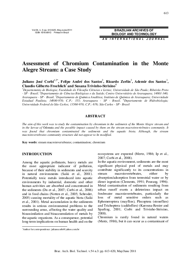 (PDF) Assessment of chromium contamination in the Monte Alegre stream ...