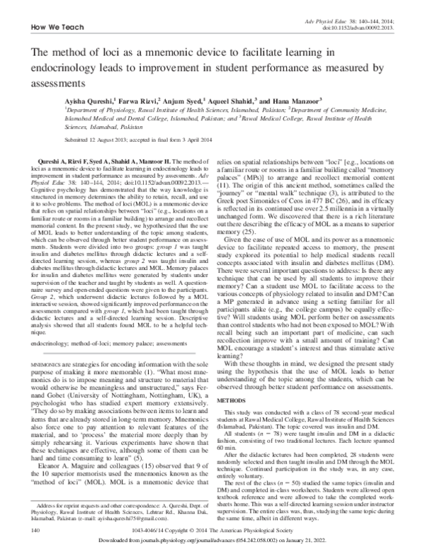 (PDF) The method of loci as a mnemonic device to facilitate learning in ...