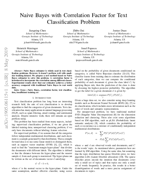 Pdf Naive Bayes With Correlation Factor For Text Classification Problem