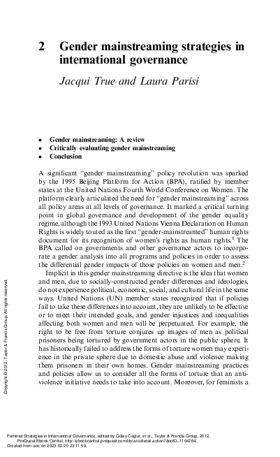 (PDF) Gender mainstreaming strategies in international governance
