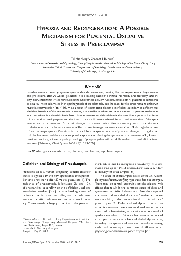 (PDF) Hypoxia and reoxygenation: a possible mechanism for placental ...