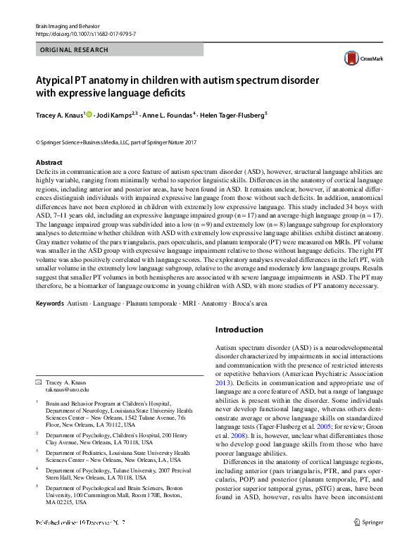 (PDF) Atypical PT anatomy in children with autism spectrum disorder ...