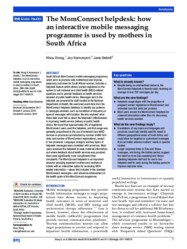 (PDF) The MomConnect helpdesk: how an interactive mobile messaging ...