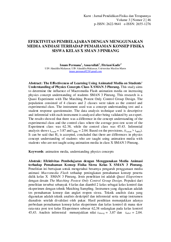 (PDF) Efektivitas Pembelajaran Dengan Menggunakan Media Animasi Terhadap Pemahaman Konsep Fisika ...