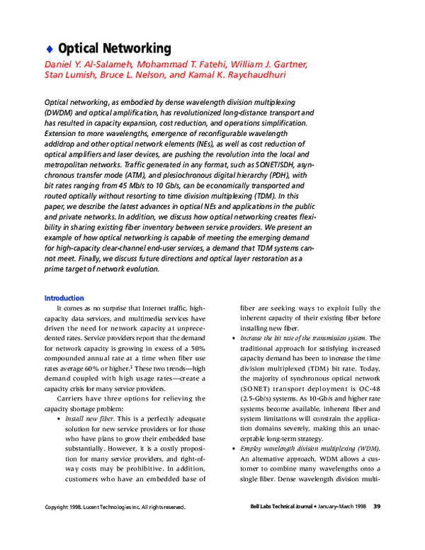 (PDF) Optical networking