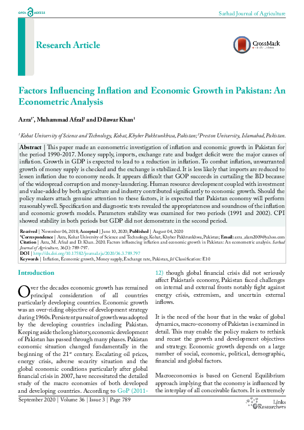 (PDF) Factors Influencing Inflation and Economic Growth in Pakistan: An ...