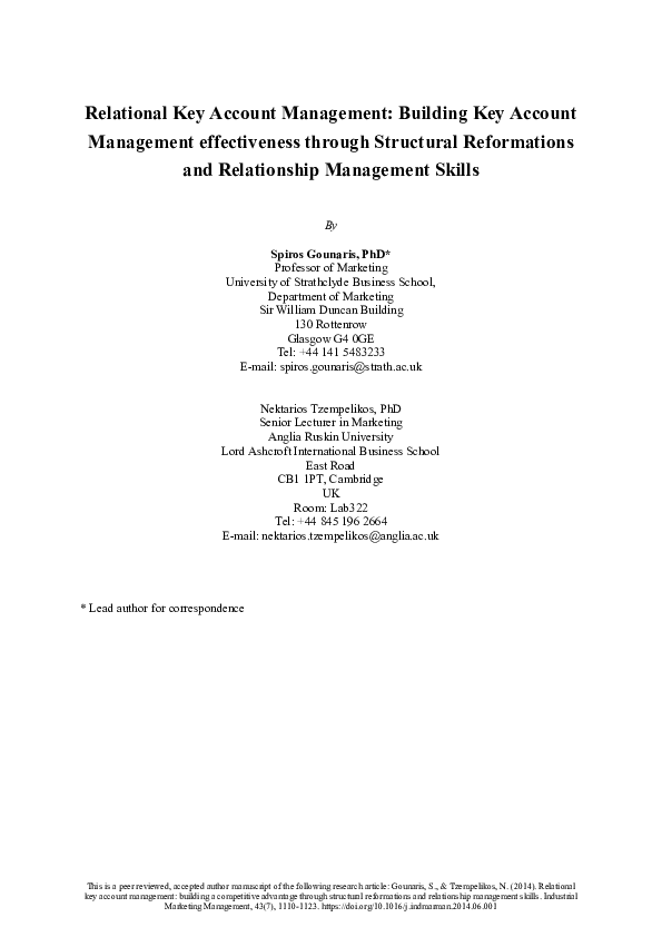 (PDF) Relational key account management: Building key account ...