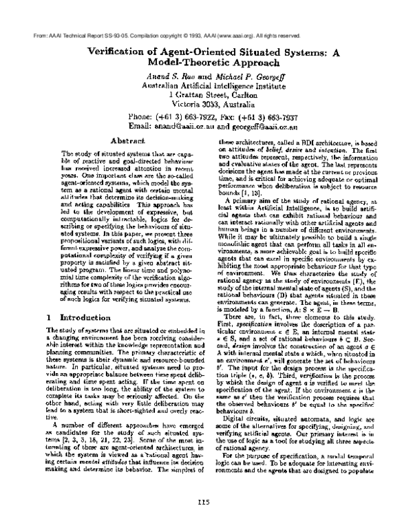 (PDF) Verification of Agent-Oriented Situated Systems: A Model-Theoretic Approach