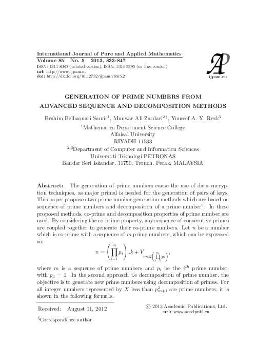 (PDF) Generation of Prime Numbers from Advanced Sequence and ...