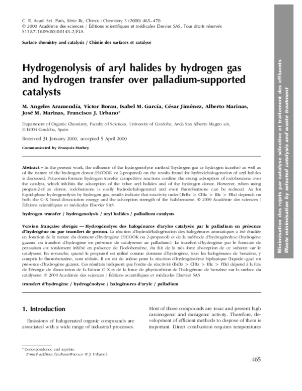 (PDF) Hydrogenolysis of aryl halides by hydrogen gas and hydrogen transfer over palladium ...