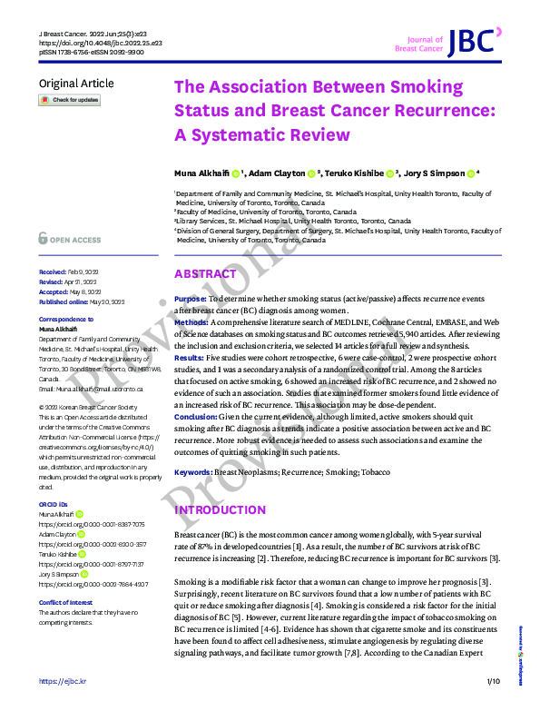 (PDF) The Association Between Smoking Status and Breast Cancer ...