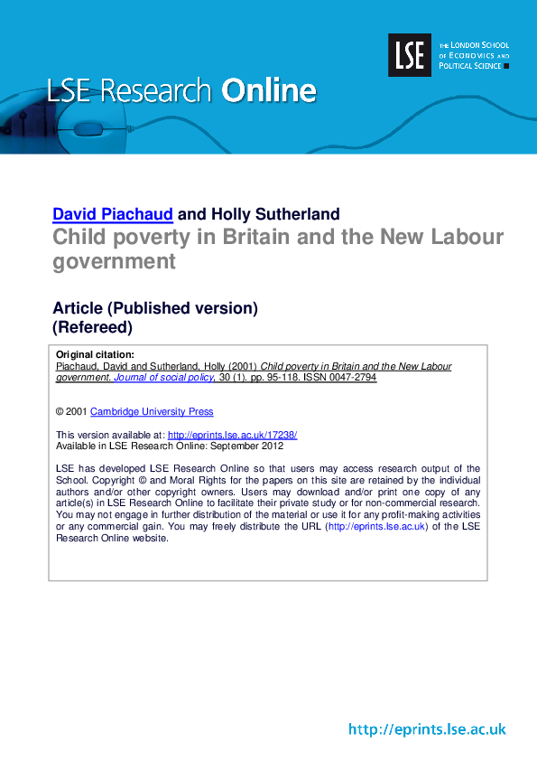 (PDF) Child Poverty in Britain and the New Labour Government