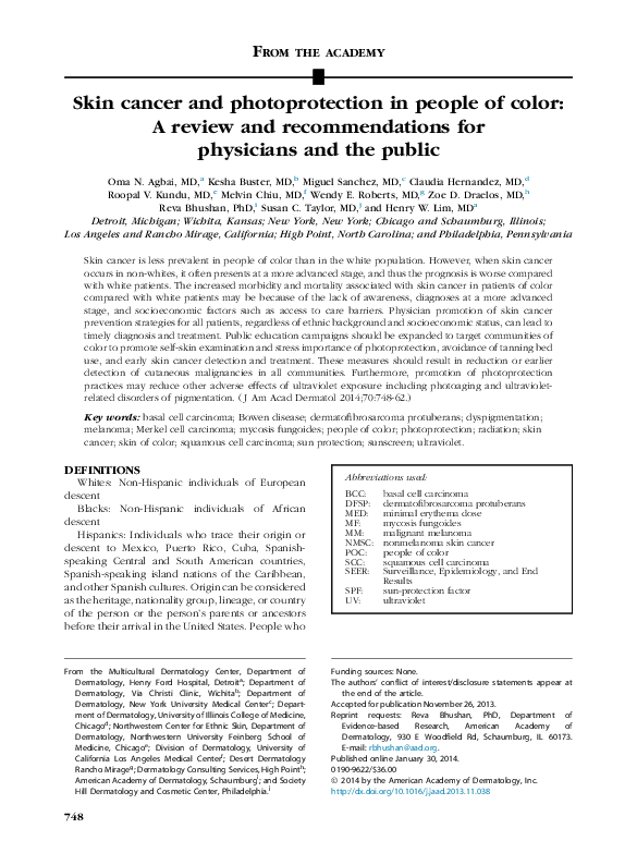 (PDF) Skin cancer and photoprotection in people of color: A review and ...