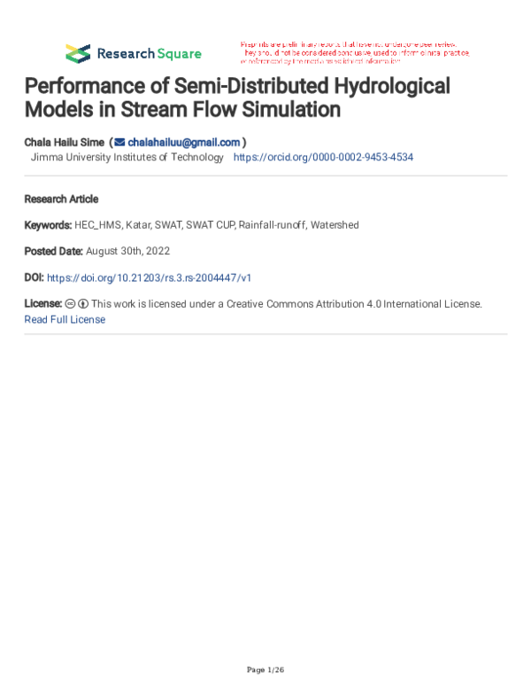 (PDF) Performance of Semi-Distributed Hydrological Models in Stream Flow Simulation