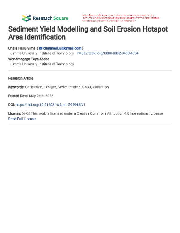 (PDF) Sediment Yield Modelling and Soil Erosion Hotspot Area Identification