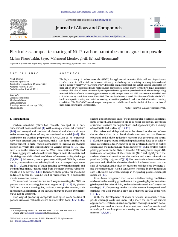 (PDF) Electroless composite coating of Ni–P–carbon nanotubes on ...