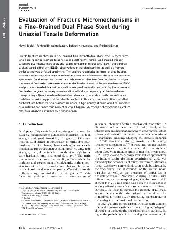 (PDF) Evaluation of Fracture Micromechanisms in a Fine-Grained Dual Phase Steel during Uniaxial ...
