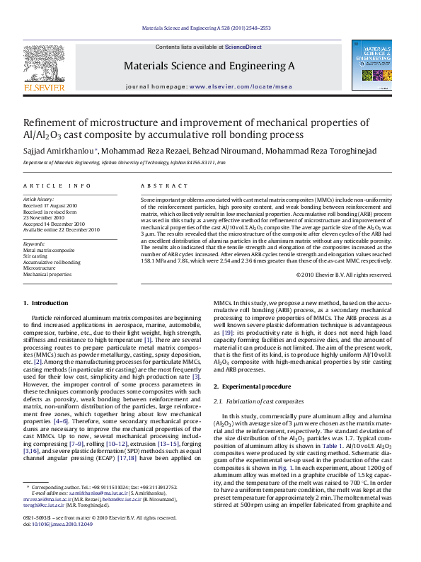 (PDF) Refinement of microstructure and improvement of mechanical properties of Al/Al2O3 cast ...