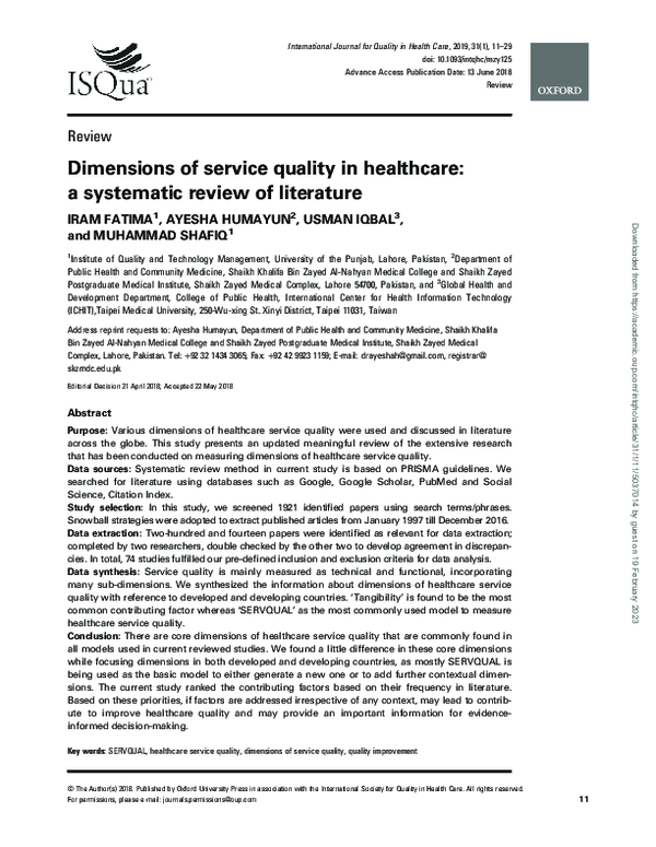 (PDF) Dimensions of service quality in healthcare: a systematic review ...