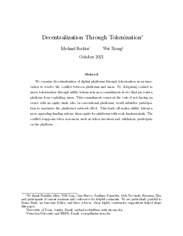 (PDF) Decentralization Through Tokenization (PDF) Decentralization Through Tokenization