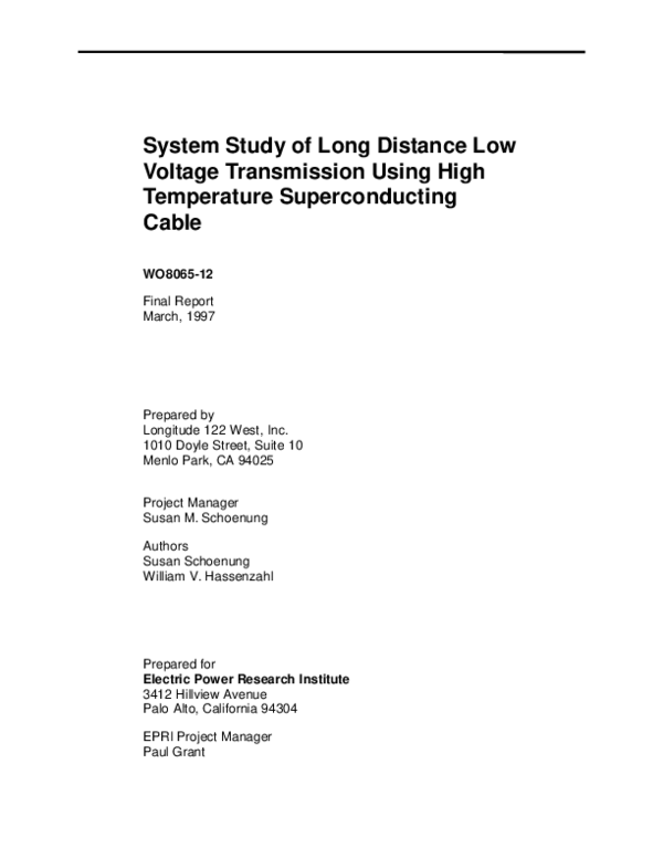 (PDF) System Study of Long Distance Low Voltage Transmission Using High Temperature ...