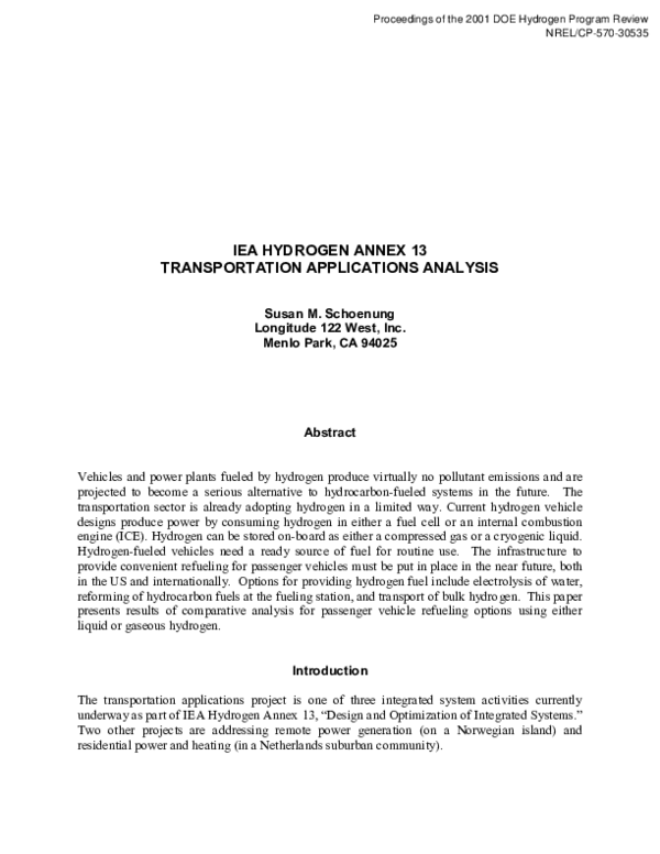 (PDF) Iea Hydrogen Annex 13 Transportation Applications Analysis