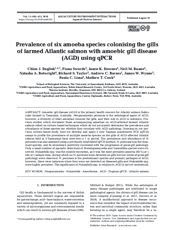 (PDF) Prevalence of six amoeba species colonising the gills of farmed ...