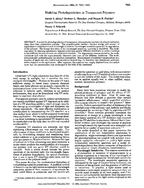 (PDF) Modeling Photodegradation in Transparent Polymers | Duane Priddy ...