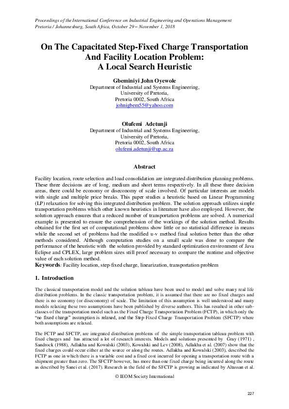 (PDF) On The Capacitated Step-Fixed Charge Transportation And Facility ...
