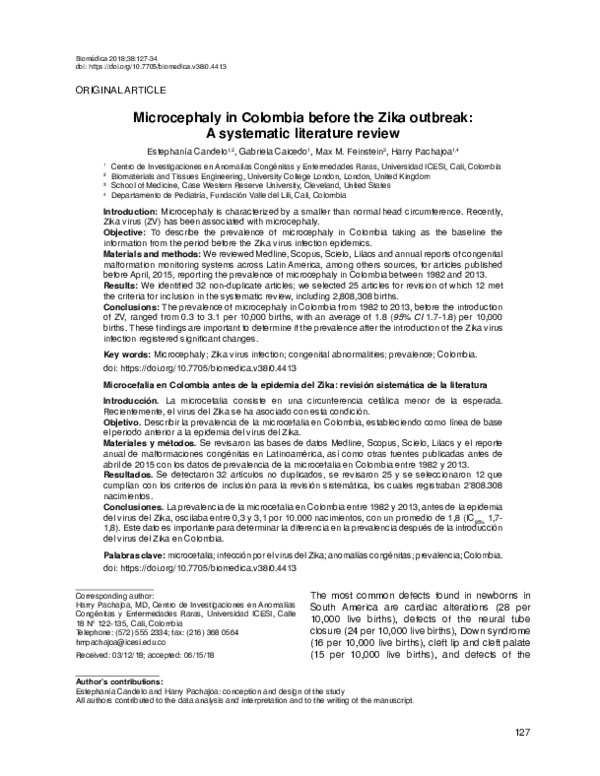 (PDF) Microcephaly in Colombia before the Zika outbreak: A systematic ...