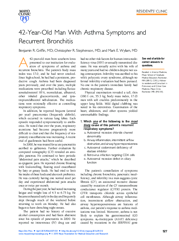 (PDF) 42-Year-Old Man With Asthma Symptoms and Recurrent Bronchitis