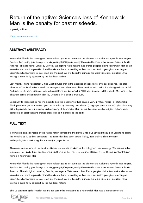 (PDF) Return of the native: Science's loss of Kennewick Man is the ...