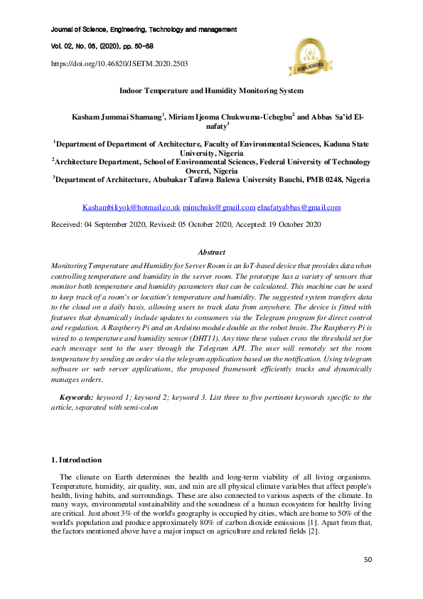(PDF) Indoor Temperature and Humidity Monitoring System