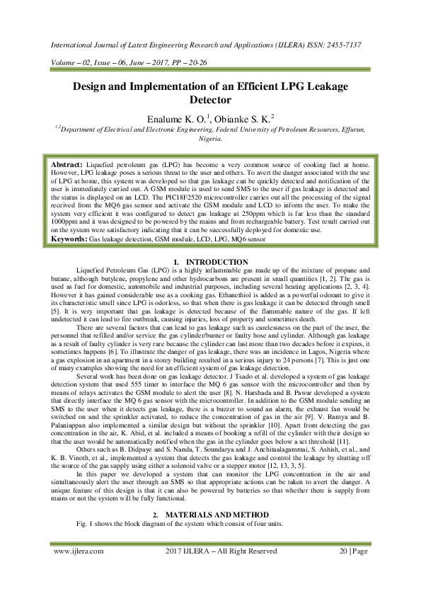 (PDF) Design and Implementation of an Efficient LPG Leakage Detector