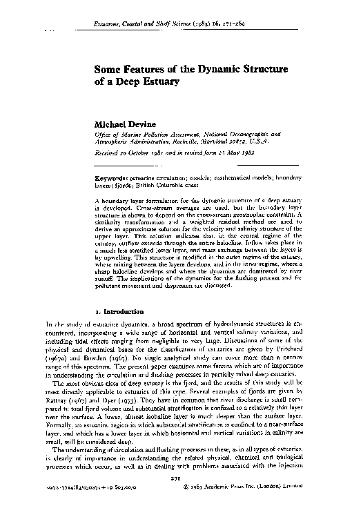 (PDF) Some features of the dynamic structure of a deep estuary