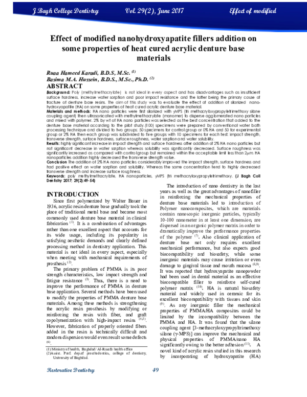 (PDF) Effect of Modified Nano Hydroxyapatite Fillers Addition on Some ...