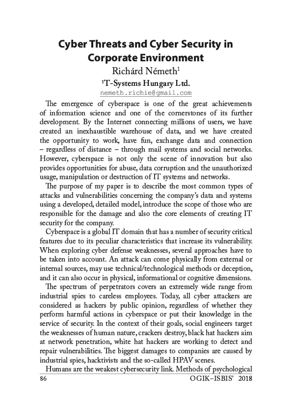 (PDF) Cyber Threats and Cyber Security in Corporate Environment