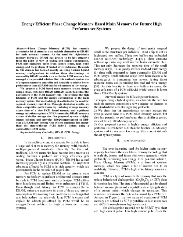 (PDF) Energy efficient Phase Change Memory based main memory for future high performance systems