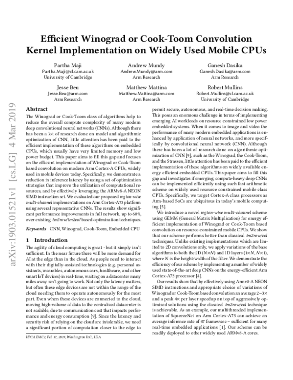 (PDF) Efficient Winograd or Cook-Toom Convolution Kernel Implementation ...