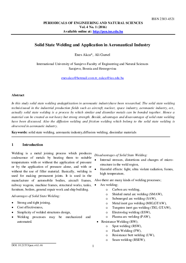 (PDF) Solid State Welding and Application in Aeronautical Industry