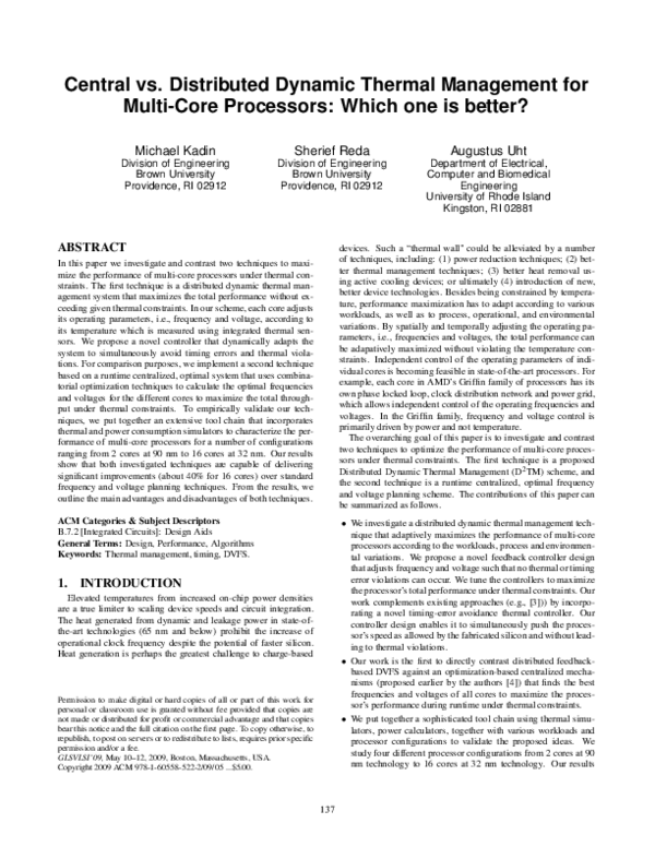Pdf Central Vs Distributed Dynamic Thermal Management For Multi Core