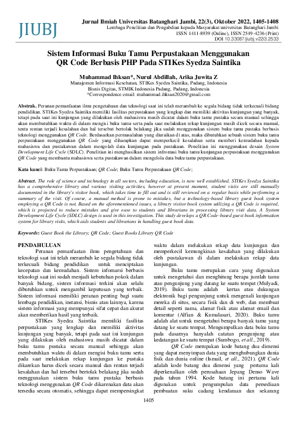 (PDF) Sistem Informasi Buku Tamu Perpustakaan Menggunakan QR Code ...