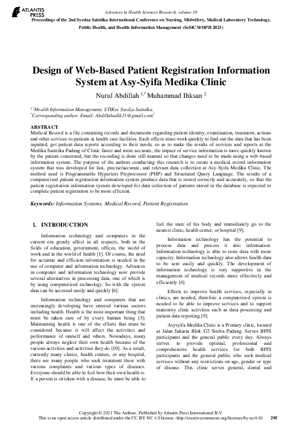 (PDF) Design of Web-Based Patient Registration Information System at Asy-Syifa Medika Clinic