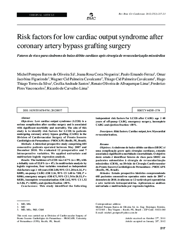 (PDF) Risk factors for low cardiac output syndrome after coronary ...