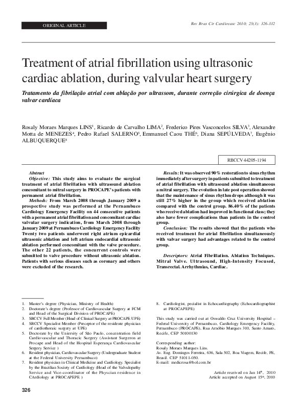 Pdf Tratamento Da Fibrilação Atrial Com Ablação Por Ultrassom