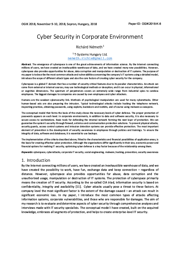 (PDF) Cyber Security in Corporate Environment