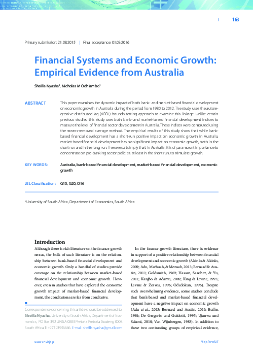 (PDF) Financial Systems and Economic Growth: Empirical Evidence from Australia