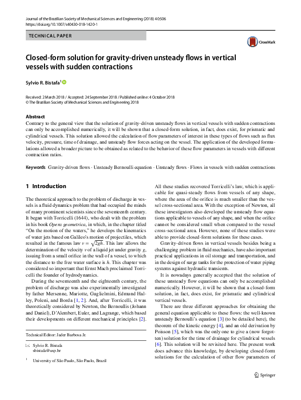 (PDF) Closed-form solution for gravity-driven unsteady flows in ...